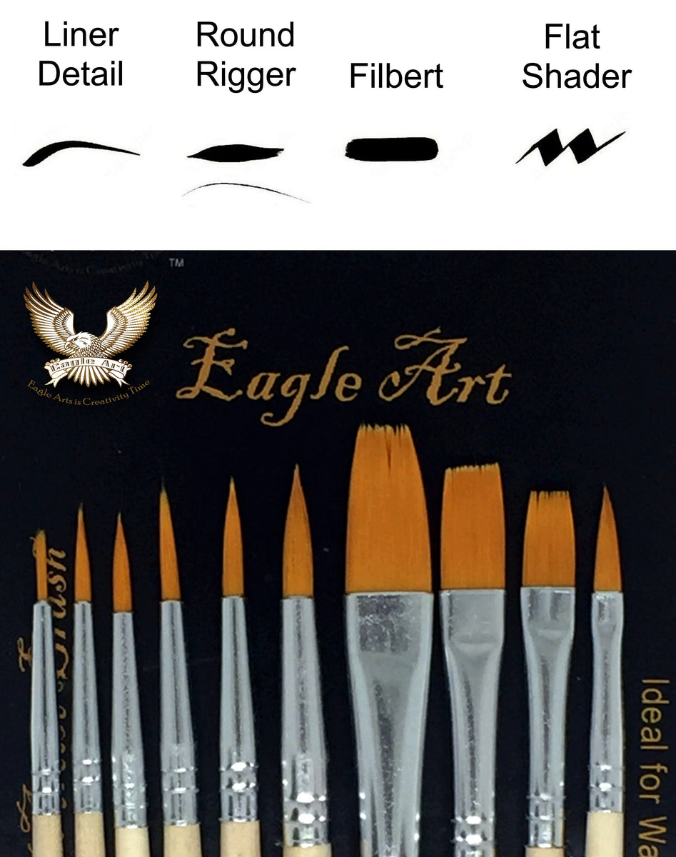 Eagle Art Artist Pointed-Round Paintbrush Set 10 Pieces Round Pointed ...
